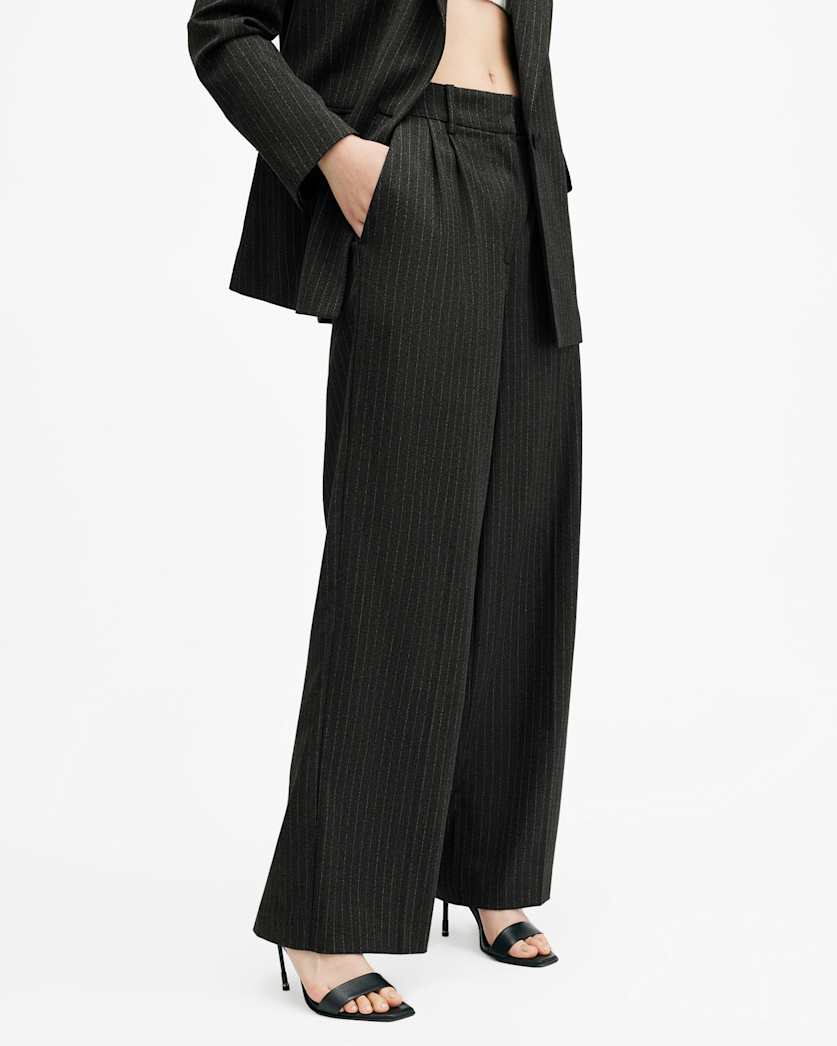 Averie Pinstriped Wide Leg Pants Grey | ALLSAINTS US